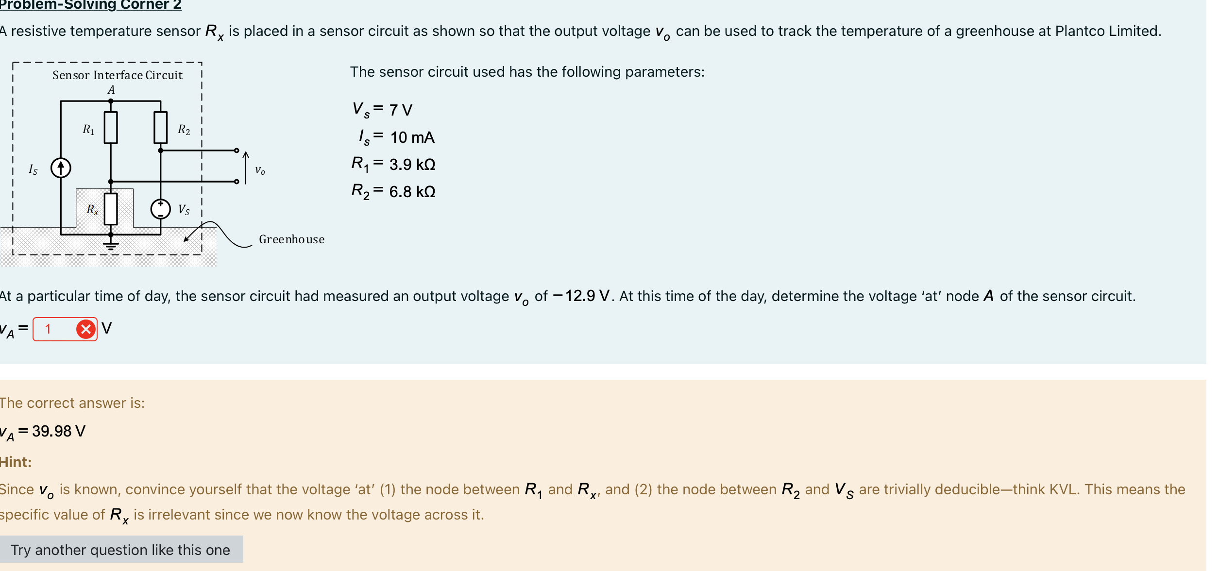 Solved A resistive temperature sensor Rx is placed in a | Chegg.com