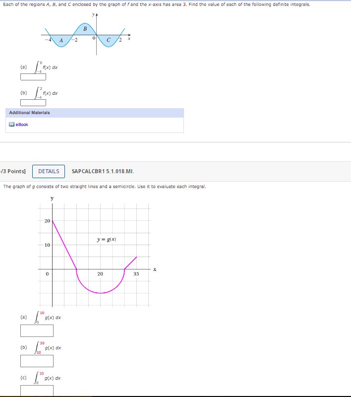 Solved Each of the regions A, B, and C enclosed by the graph | Chegg.com