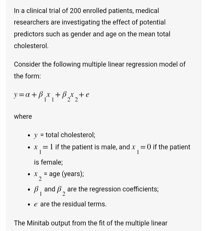 Solved The Minitab output from the fit of the multiple | Chegg.com