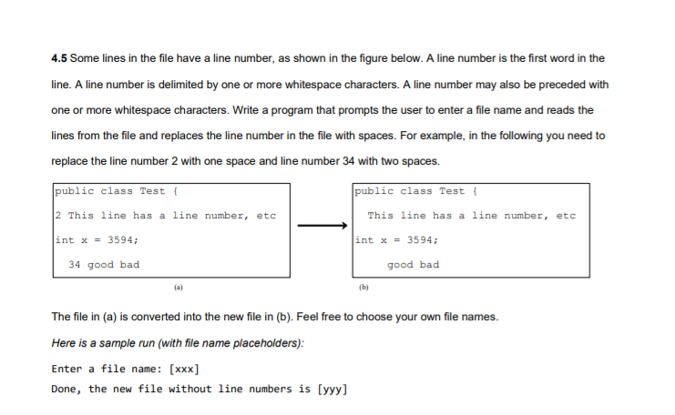 Solved 4.5 Some lines in the file have a line number, as | Chegg.com