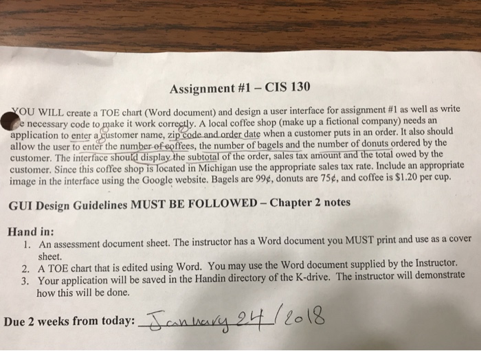 Assignment #1-CIS 130 OU WILL create a TOE chart | Chegg.com