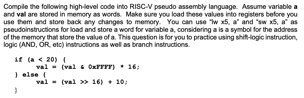 Compile the following high-level code into RISC-V | Chegg.com
