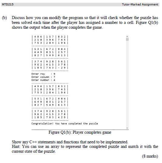 Solved Question 1 Apply C++ language to program a Sudoku | Chegg.com