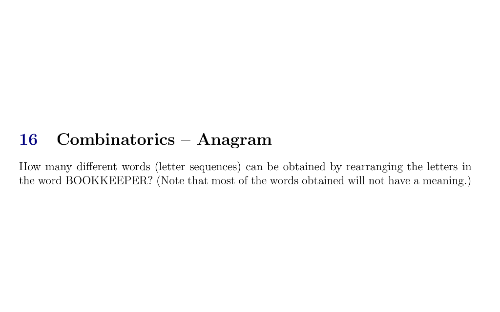 Solved 16 Combinatorics Anagram How many different words | Chegg.com
