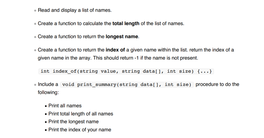 Solved . Read and display a list of names. • Create a | Chegg.com