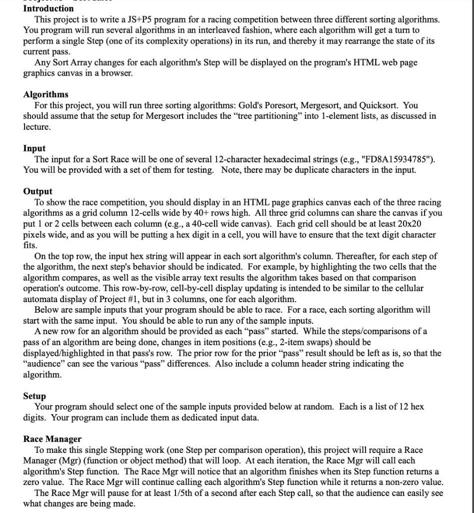 Introduction This project is to write a JS+P5 program | Chegg.com