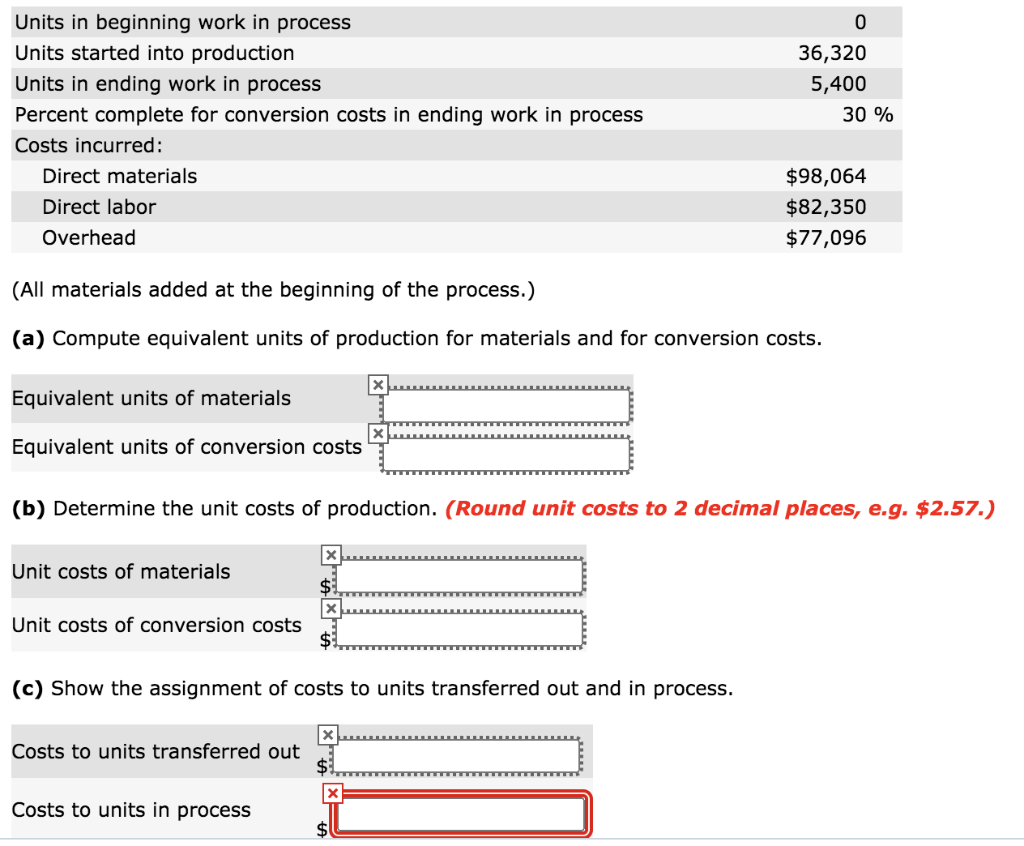 Solved 0 36,320 5,400 30 % Units in beginning work in | Chegg.com