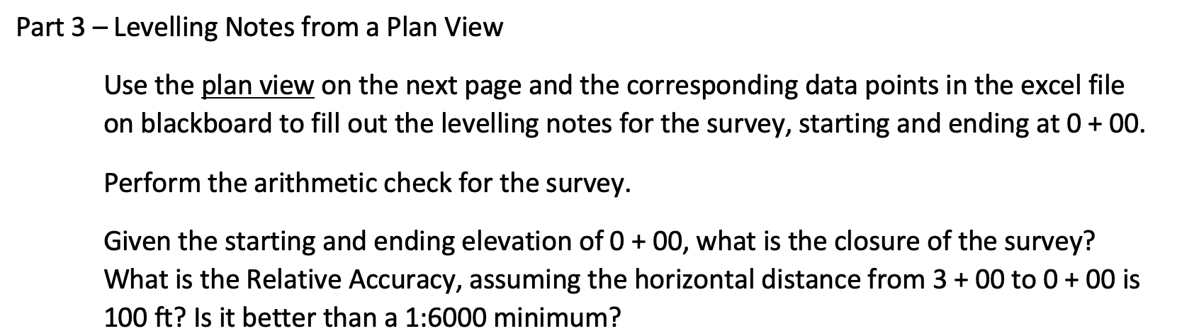 Solved Part 3-Levelling Notes from a Plan View Use the plan | Chegg.com