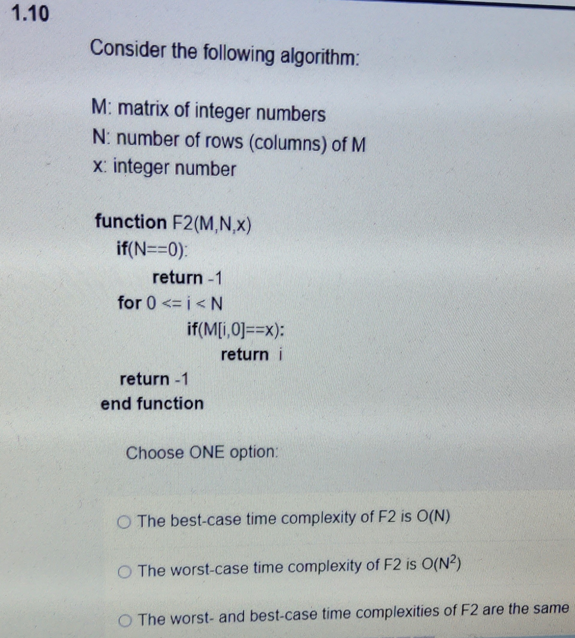 Solved Consider the following algorithm: M: matrix of | Chegg.com