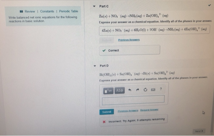Solved Part C ㎜ Review 1 Constants l Periodic Table Write | Chegg.com