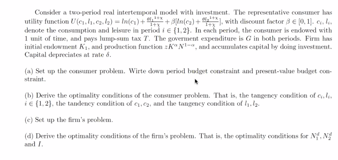 Consider a two-period real intertemporal model with | Chegg.com