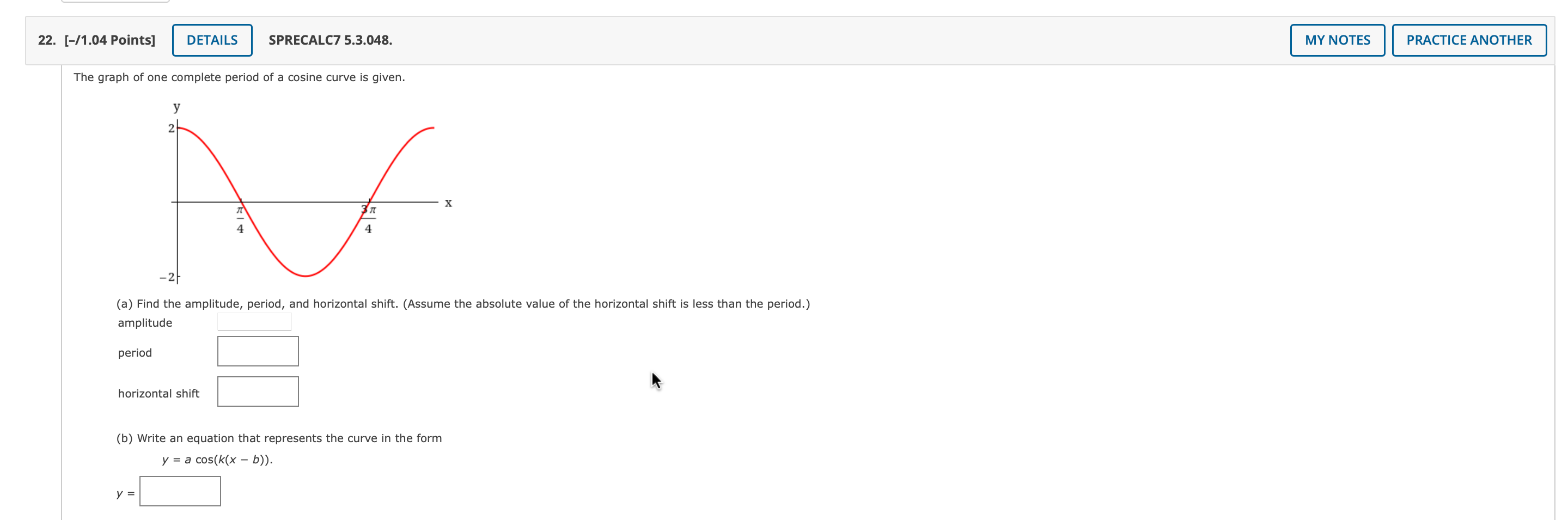 Solved The graph of one complete period of a cosine curve is | Chegg.com