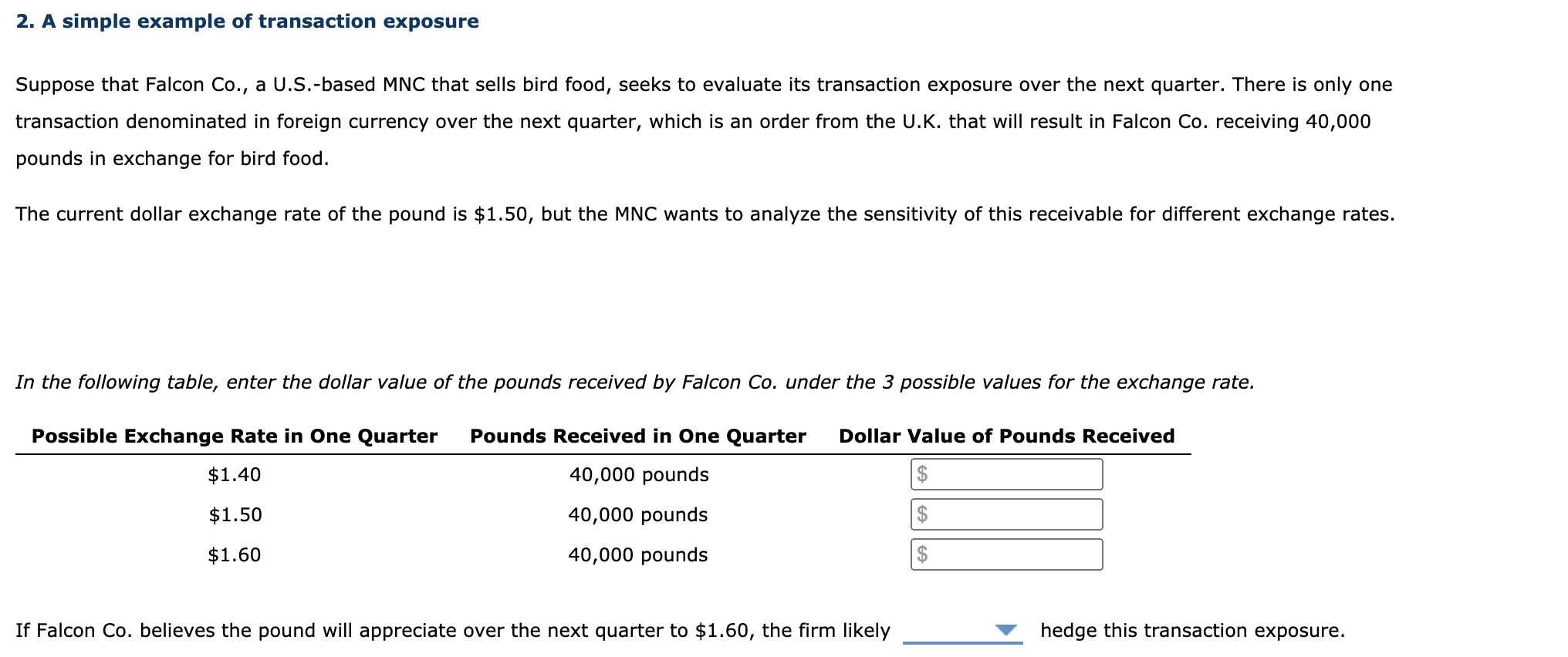 Solved 2. A simple example of transaction exposure Suppose | Chegg.com