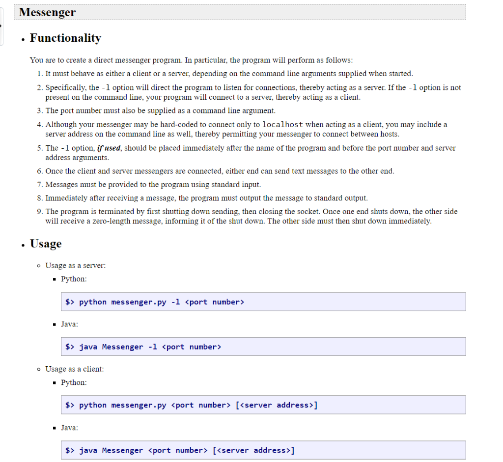 Solved - Functionality You are to create a direct messenger | Chegg.com