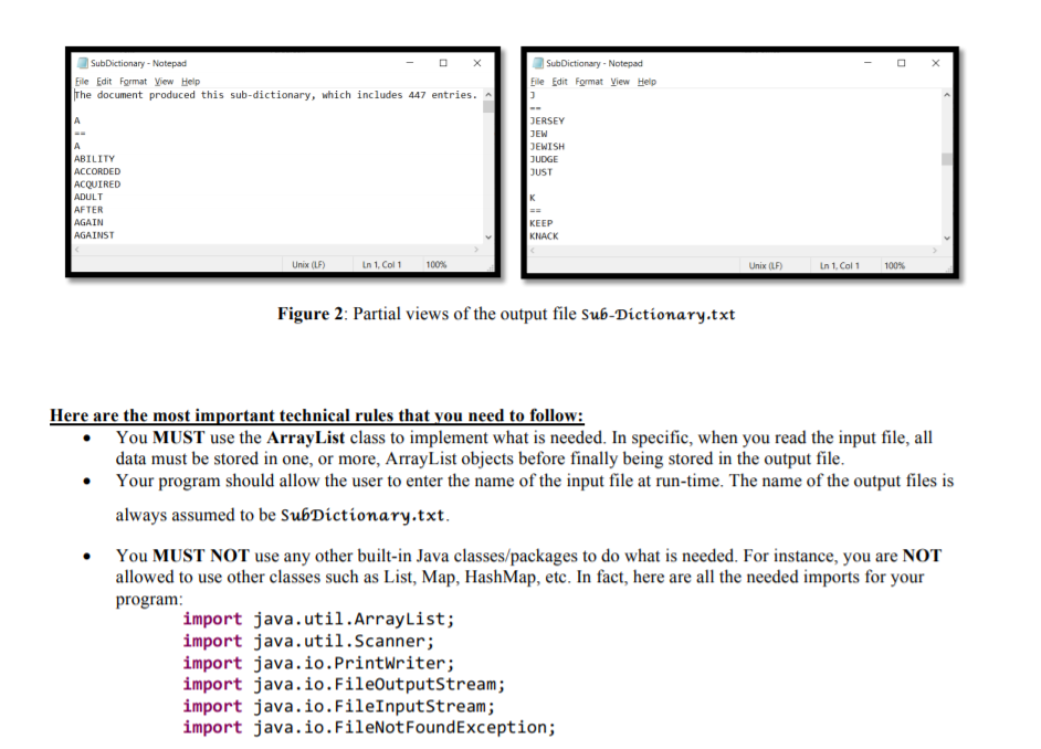 Part 1: ArrayList & File I/O Sub-Dictionary Creator | Chegg.com