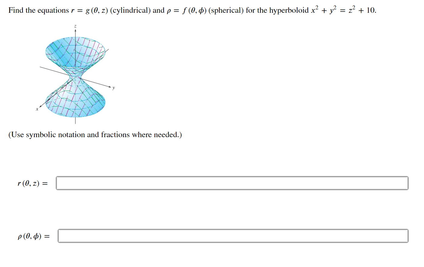 Solved Find the equations r=g(\\\\theta ,z) (cylindrical) | Chegg.com