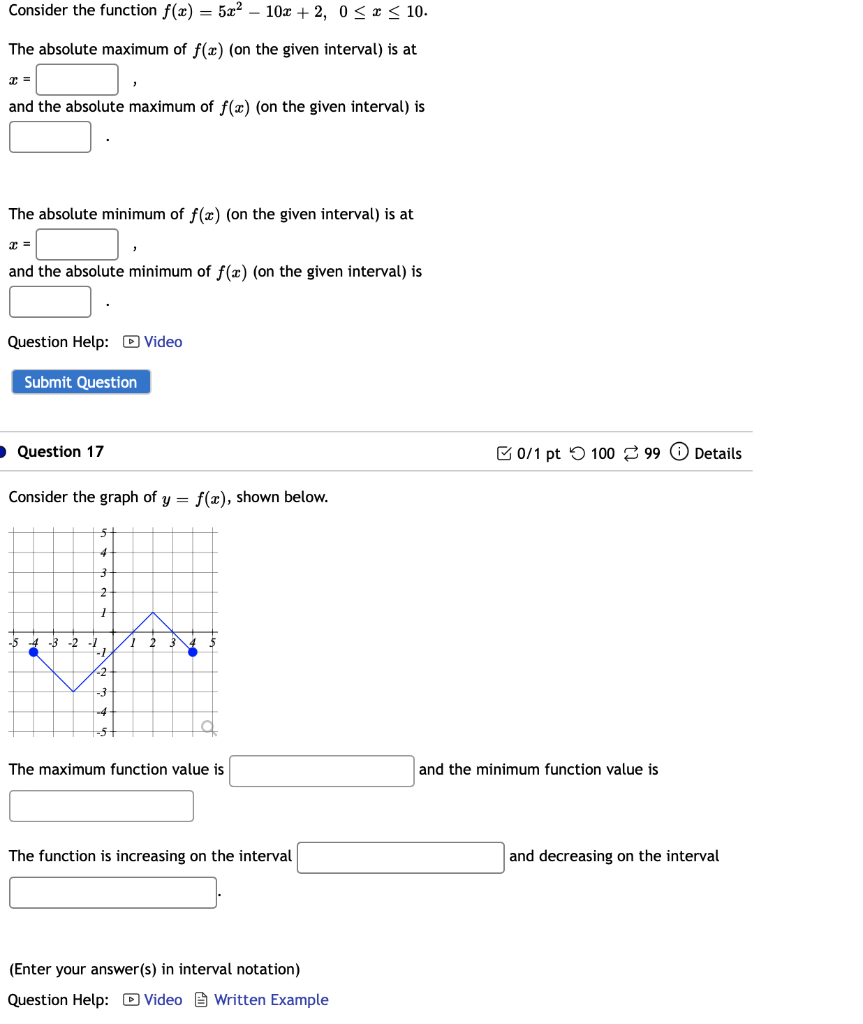 Solved Consider the function f(x) = 5x2 - 10% +2,0