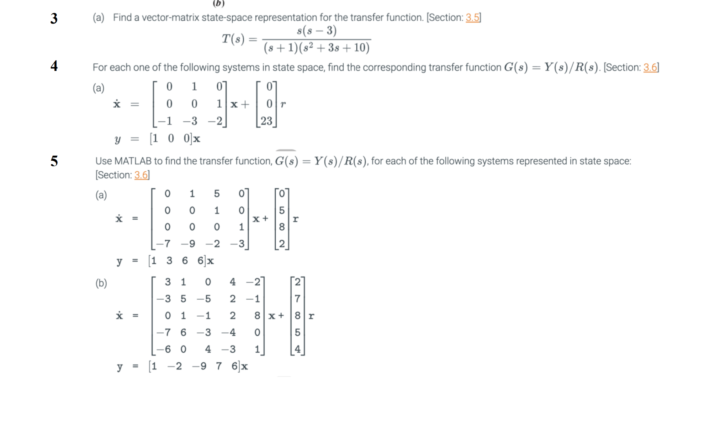 Solved 3 (a) Find a vector-matrix state-space representation | Chegg.com