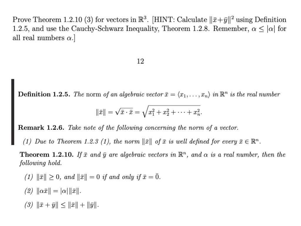 Solved Prove Theorem 1.2.10 (3) for vectors in R3. [HINT: | Chegg.com