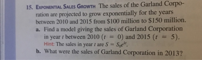 Solved 15. EXPONENTIAL SALES GROWTH The sales of the Garland | Chegg.com