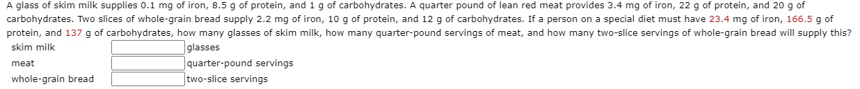 Solved A glass of skim milk supplies 0.1 mg of iron, 8.5 g | Chegg.com