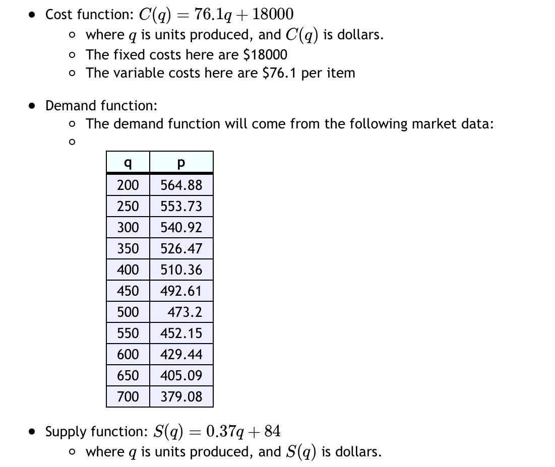 Solved - Cost function: C(q)=76.1q+18000 - where q is units | Chegg.com