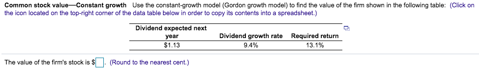 Solved Common stock value-Constant growth Use the | Chegg.com