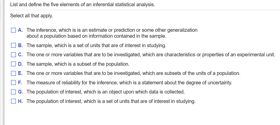 Solved List and define the five elements of an inferential | Chegg.com