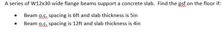 Solved A series of W12x30 wide flange beams support a | Chegg.com