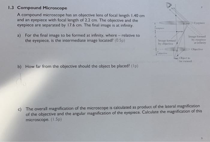 Solved 1.3 Compound Microscope A compound microscope has an | Chegg.com
