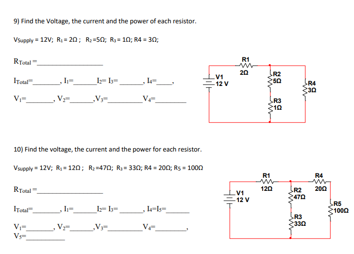Solved 9) Find the Voltage, the current and the power of | Chegg.com