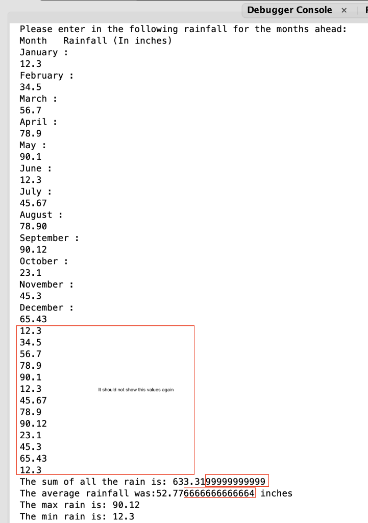 Solved Java. The problem. Write a RainFall class that stores | Chegg.com