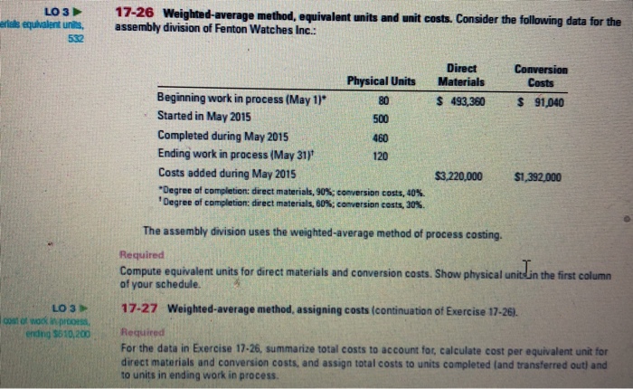 Solved LO3 17-26 Weighted-average method, equivalent units | Chegg.com