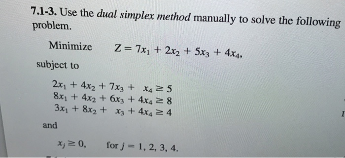 Solved 7.1-3. Use the dual simplex method manually to solve | Chegg.com