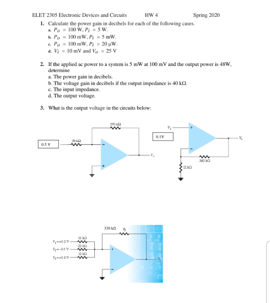 Solved ELET 2305 Electronic Devices and Circuits HW 4 Spring | Chegg.com