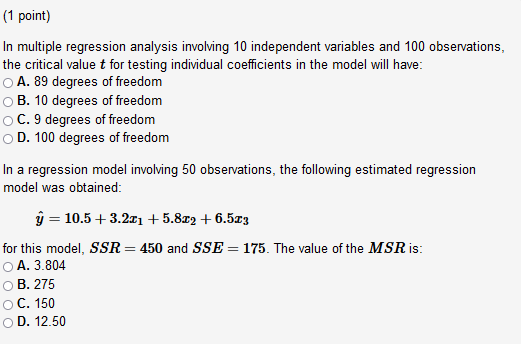 Solved (1 point) In multiple regression analysis involving | Chegg.com