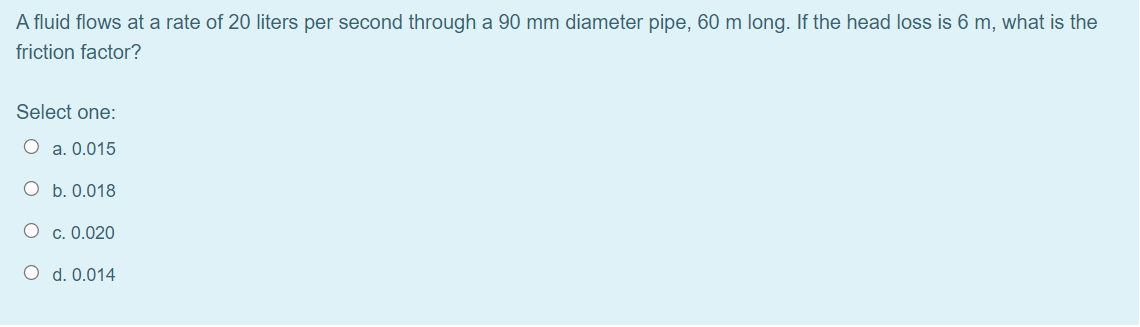 Solved A fluid flows at a rate of 20 liters per second | Chegg.com