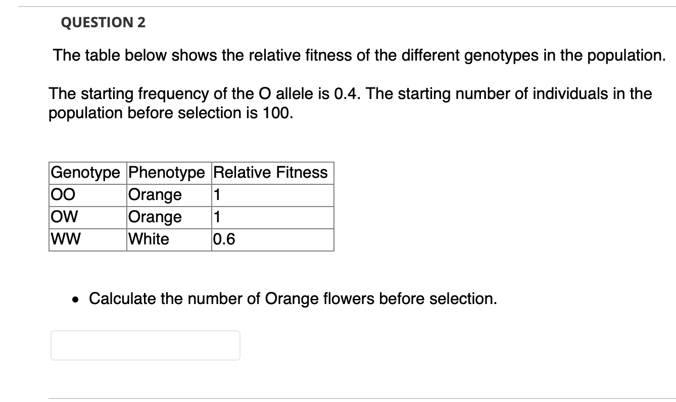 Solved QUESTION 2 The table below shows the relative fitness | Chegg.com