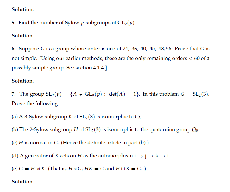 Solved Solution. 5. Find the number of Sylow p-subgroups of | Chegg.com