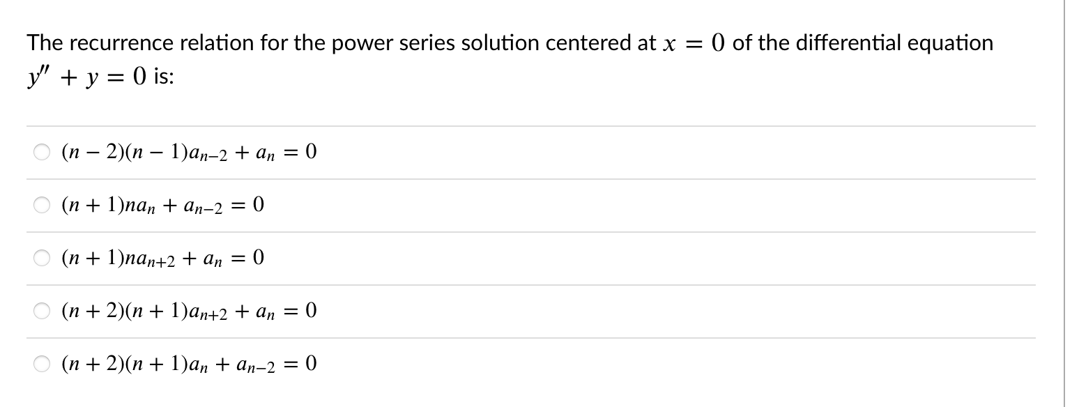 Solved The recurrence relation for the power series solution | Chegg.com