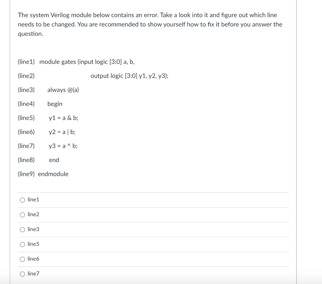 Solved The system Verilog module below contains an error. | Chegg.com
