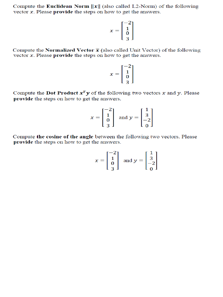 Solved Compute The Euclidean Norm Also Called