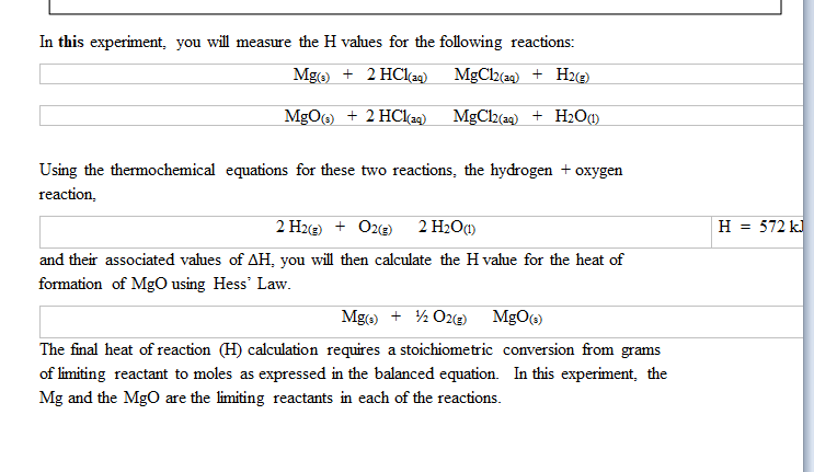 In determining the Heat of Formation of MgO, you will | Chegg.com