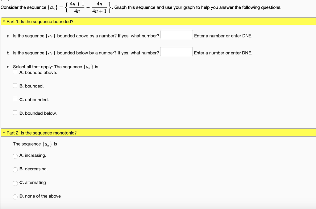 Solved Consider the sequence {an} = { .- . Graph this | Chegg.com