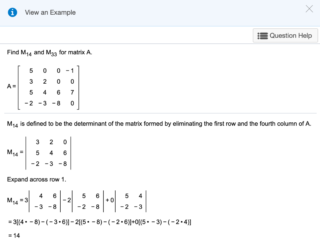Solved Find M14 and M33 for matrix A. 60 03 670 0 - 3 -4-20 | Chegg.com