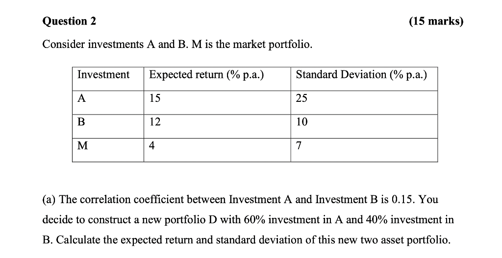 Solved The correlation coefficient between Investment A and | Chegg.com