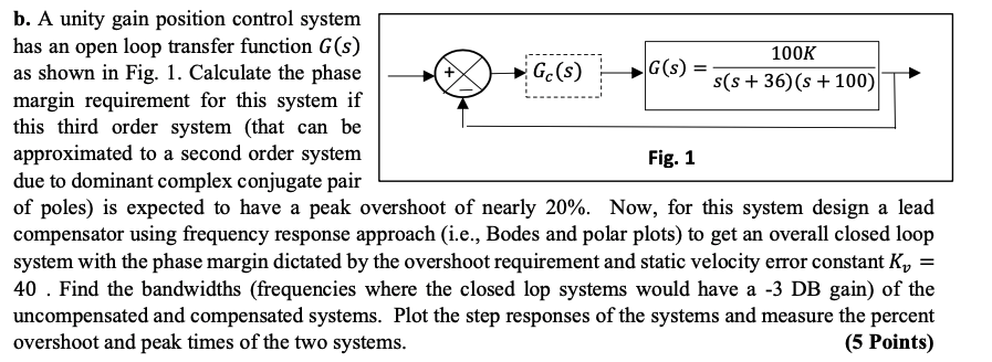 b. A unity gain position control system has an open | Chegg.com