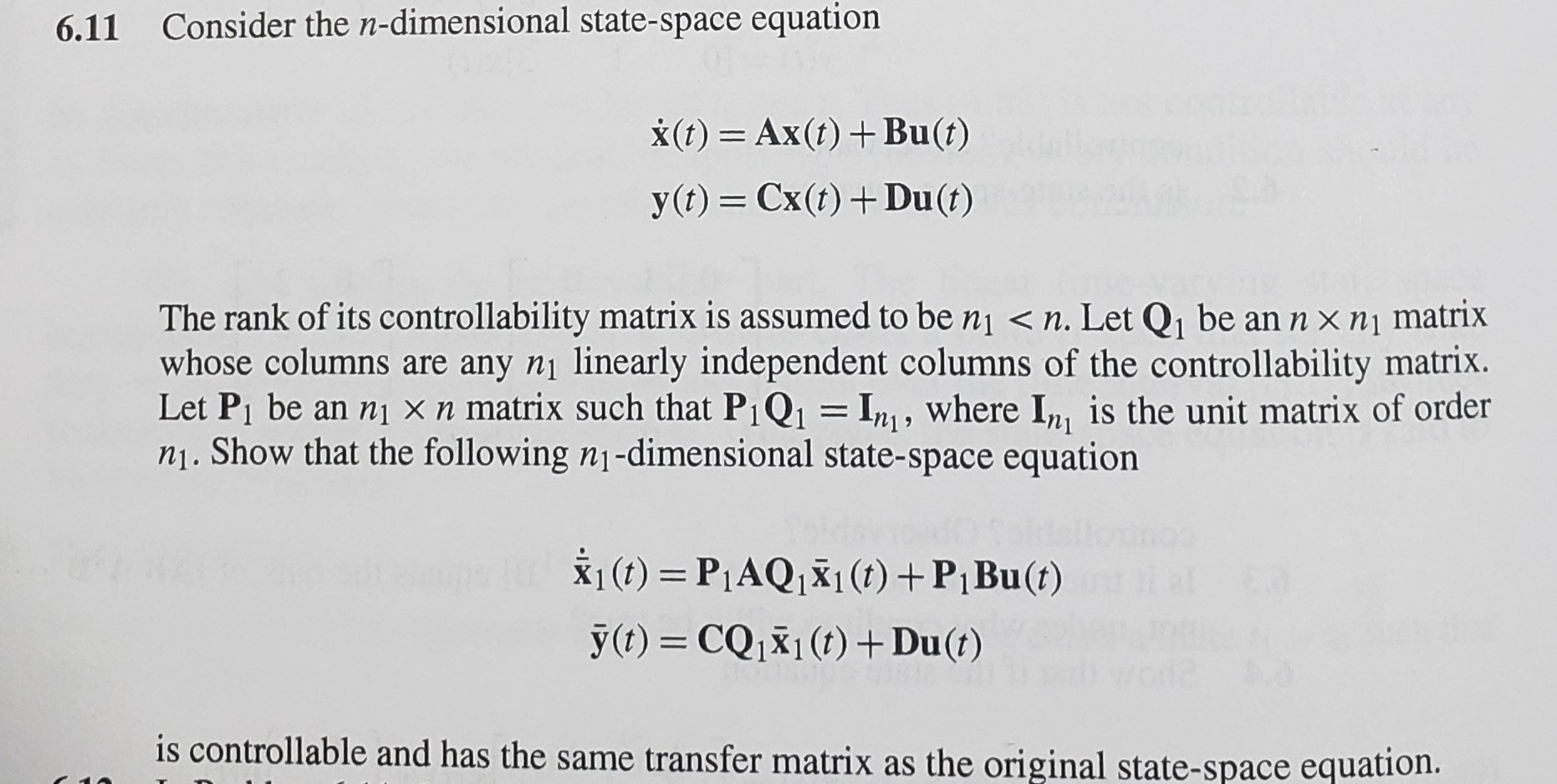 Consider the n-dimensional state-space equation 6.11 | Chegg.com