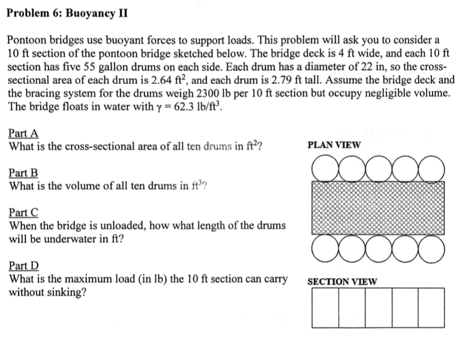 Solved Problem 6: Buoyancy II Pontoon bridges use buoyant | Chegg.com
