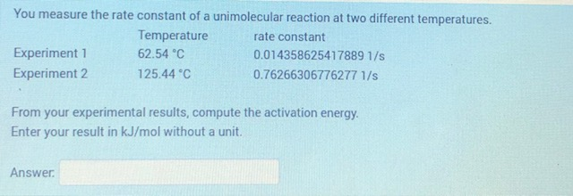 Solved You measure the rate constant of a unimolecular | Chegg.com